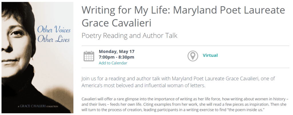 Writing for My Life: Maryland Poet Laureate Grace Cavalieri Reads for ...